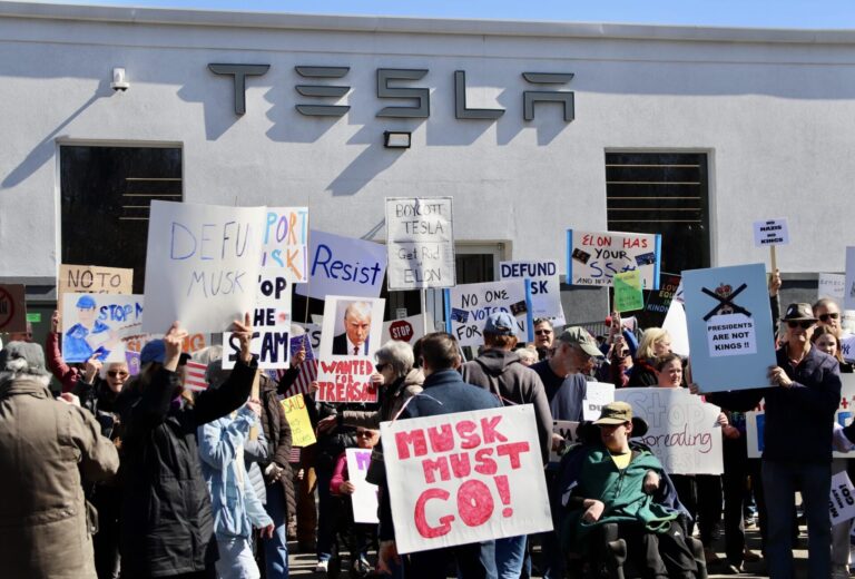 “Tesla Takedown” Draws Hundreds of Protesters against Trump and Musk to ...